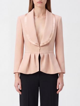 Elisabetta Franchi Blazer court &agrave; simple boutonnage avec col ch&acirc;le en satin et ourlet &agrave; volants
