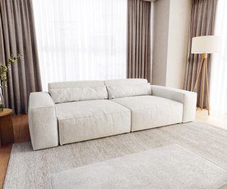 DELIFE Big-Sofa Sirpio XL 270x130 cm Boucl&eacute; Creme-Wei&szlig; mit Hocker, Big Sofas