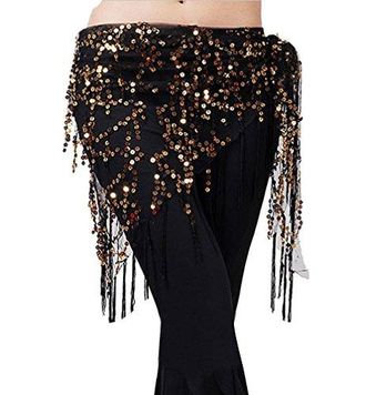 LaoZanA Femme Danse du Ventre Ceinture Belly Danse du Ventre Ethnique Tribal Ceinture de Danse One Size Noir Gold