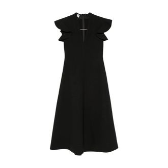 Moschino Kleid mit V-Ausschnitt und R&uuml;schen&auml;rmeln im A-Linien-Schnitt - - Dresses - Damen - Schwarzk - S