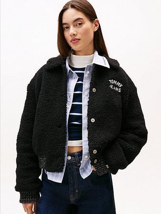 Tommy Hilfiger Bomber universitaire en polaire à logo au dos