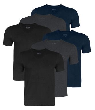 HUGO BOSS Herren T-Shirts Business Shirts V-Neck 50416538 6er Pack, Farbe:Mehrfarbig, Gr&ouml;&szlig;e:2XL, Artikel:-497 Black/Navy/Grey