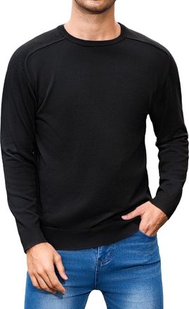 iClosam Pullover Herren Baumwolle Rundhals Sweatshirt Herren Ohne Kapuze Langarm Basic Strickpullover Standard Fit Winterpullover Freizeit Pulli,Schwarz,2XL
