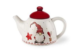 Excelsa 64125 Gnomo Christmas teekanne, Keramik, Wei&szlig;,Rot
