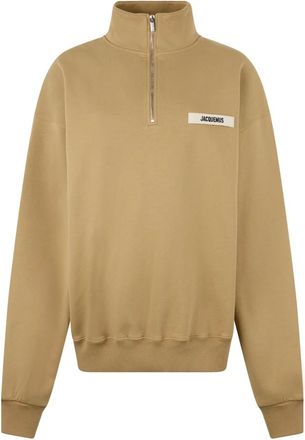 Jacquemus Homme, Sweatshirts et sweats &agrave; capuche, Beige, Taille: S Gros Grain Zipped Rollneck SweaT-shirt