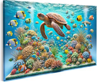 Islandburner Bild auf Leinwand Unterwasserwelt mit Schildkröten und bunten Fischen Bilder Wandbilder Poster