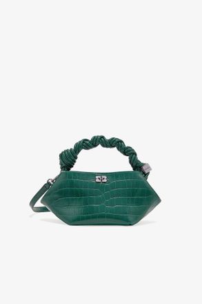 Ganni Sac Bou mini vert croco verni Pineneedle