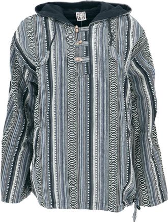 Guru Shop Goa Kapuzenshirt, Baja Hoodie, Boho Style Kapuzenpullover - Taubenblau, Herren, Baumwolle, Size:L