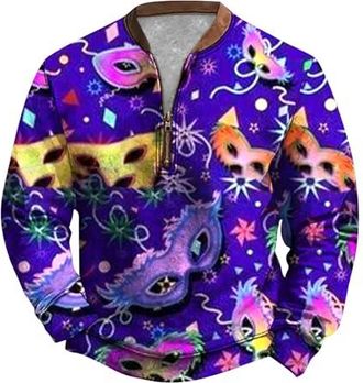 Generic Costume de carnaval pour homme - Sweat-shirt sans capuche avec fermeture &eacute;clair 1/4 - V&ecirc;tement de f&ecirc;te - T-shirt &agrave; manches longues confortable - Pull 