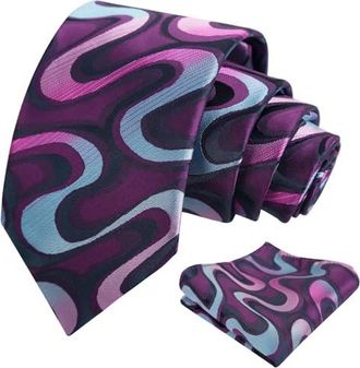Alizeal Cravate et mouchoir pour homme Motif ondul&eacute; Color&eacute; d&eacute;grad&eacute; fantaisie Cravate et carr&eacute; de poche, Violet fonc&eacute; + bleu, taille unique