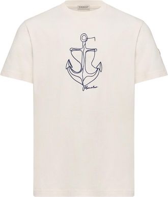 Moncler Moncler Embroidered Cotton T-shirt, Men, White, Size: 3xl