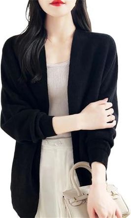 Generic Cardigan en laine pour femme 100 % laine tricot&eacute;e ample confortable col en V, noir, Taille XS