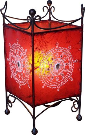 Guru Shop Hennalampe Leder Tischlampe/Tischleuchte - Madras Rot, 25x12x12 cm