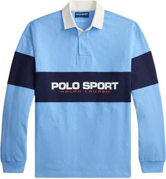Ralph Lauren Homme, Tops, Bleu, Taille: M Colourblock Polo-Collar Sweater