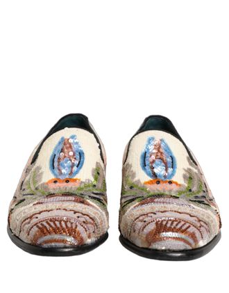 Dolce & Gabbana Mens Multicolor Sequin Embroidered Loafers Shoes Leather