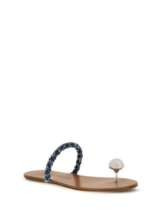 Pedro Garcia Womens Jewel-Embellished Sandals Dark Denim-Rodio Crystal Calf Leather Bos Taurus