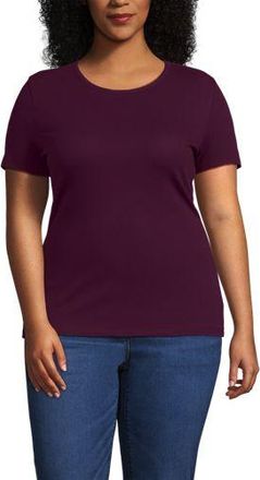 Lands End Feinripp-Shirt mit Rundhalsausschnitt und kurzen Ärmeln, Damen, Größe:48-50 plus, Lila, Baumwolle/Elasthan, by Lands End