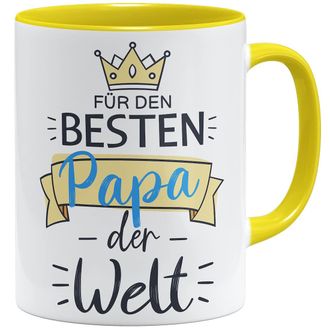 OM3 Papa Tasse mit Spruch - Geschenkidee f&uuml;r den besten Papa der Welt - Vatertag - Keramik Becher - 11oz 325ml - Beidseitig Bedruckt - Gelb