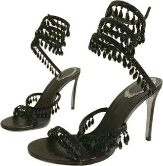 Generic YUJIEBB Sandales d&eacute;t&eacute; &agrave; talons hauts pour femme avec strass et perles de cheville serpent ficelle autour des chaussures de mariage sandales de gladiat