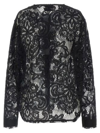 Nude Floral Lace Blouse - Black