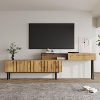 Generic TV-Schrank mit Marmor und Holzmaserungsdesign TV-St&auml;nder PVC-Kante Lowboard f&uuml;r Wohnzimmer Esszimmer Schlafzimmer TV M&ouml;bel Tisch Eisenbeinen Sideboard