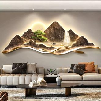 Generic 3D Wanddeko Wandskulpturen-Kunst Mit LED Moderne Wandkunst Chinesische Kreative Landschaftsbildwand for Eingangsbereich Zuhause, Wohnzimmer, Arbeitszi