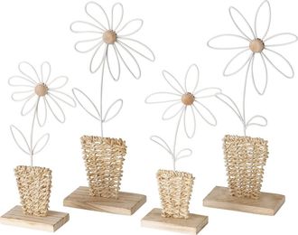 Boltze Dekoaufsteller Potty 2 TLG. Holz Metall H&ouml;he 20-25 cm Natur, wei&szlig;, Blume