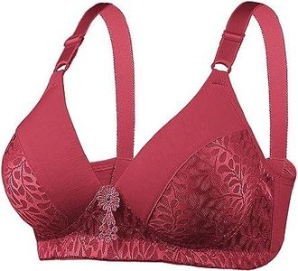 Generic 2026 Soutien-gorge pour femme respirant pour femmes moyennes et personnes &acirc;g&eacute;es sans anneaux en acier Bonnet moyen Jacquard envelopp&eacute; fin, Rouge, 70