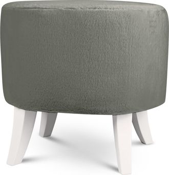 MG Design Ovaler Kunstfell-Hocker 42 x 52 cm in Grau mit Holzbeinen - Gepolsterter Fu&szlig;hocker f&uuml;r Wohnzimmer oder Schlafzimmer