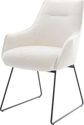 DELIFE Polsterstuhl Alja-Flex mit Armlehnen Kufengestell Schwarz Boucl&eacute; Soft Beige Taschenfederkern