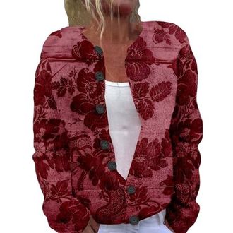 Generic Cardigan décontracté en tricot à imprimé floral pour femme, manches longues dhiver, tricot confortable pour lautomne et lhiver, coupe ample, pull tric
