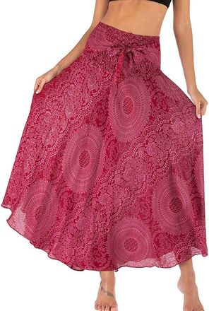 Feoya Boho Rock Damen Weicher Dehnbarer Maxi Rock Gedruckter Hippie Gypsy Kleider Freizeit Urlaub Sommerrock Strandkleider - Muster 20