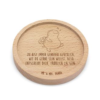 Mr. & Mrs. Panda Tischuntersetzer Schildkr&ouml;te Pfeifen - Geschenk, Depression, Lebensfreude, Untersetzer, Tassenuntersetzer, Tee, Rund, gl&uuml;cklich, Holz, Fr&ouml;hlich