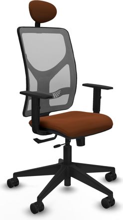 Piqueras y Crespo Arbeitsbankstuhl mit 1D-Armen, h&ouml;henverstellbarer Lendenwirbelst&uuml;tze und festem Kopfteil, ausgestattet mit Syncro/Traslack und Schneideschaum, Grau/Br