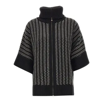 Elena Miro Femme, Pulls, Noir, Taille: 40 FR Haut en maille zipp&eacute; &agrave; col montant