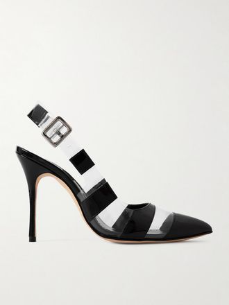 Manolo Blahnik Escarpins À Brides Arrière En Cuir Verni Et En Pvc Uxra 105 - Noir