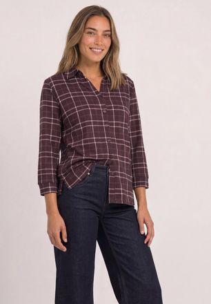 Street One Blusenshirt STREET ONE, Damen, Gr. 34, lila (rustic rouge), Web, 50% Baumwolle, 50% Modal, kariert, normal normal, V-Ausschnitt, abgesteppt, Shirts Bl