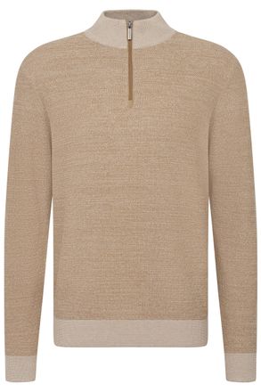 Bugatti Herren Troyer Strickpullover Stehkragen kurzer Rei&szlig;verschluss Regular Fit