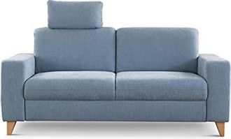 Cavadore 2,5-Sitzer Sofa Lotta / Skandinavische 2,5er-Couch mit Federkern, Kopfstütze und Holzfüßen / 183 x 88 x 88 / Webstoff, Hellblau