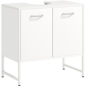 HOMCOM Meuble sous lavabo - HOMCOM - 2 portes &agrave; fermeture douce et &eacute;tag&egrave;re r&eacute;glable - panneaux de particules - 60 x 33 x 60,5 cm - blanc