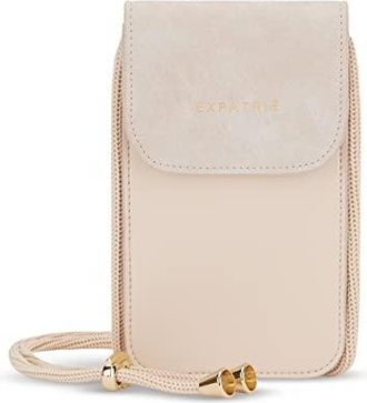 Expatrié Pochette Telephone Portable Femme Beige - Amelie - Sac Téléphone pour Festival et Voyage - Mini Sac Bandouliere - Sacoche en Cuir PU