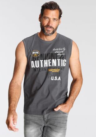 Man's World Muscleshirt MANS WORLD, Herren, Gr. 4XL (68/70), grau, Single Jersey, Obermaterial: 100% Baumwolle, bedruckt, normal, Rundhals, Shirts, ohne &Auml;rmel, be