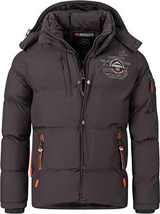 Geographical Norway Veste dhiver matelassée pour homme - Doublure chaude Anorak - Veste de ski de snowboard pour lhiver et lautomne avec bonnet UD, Verv Darkgrey, L