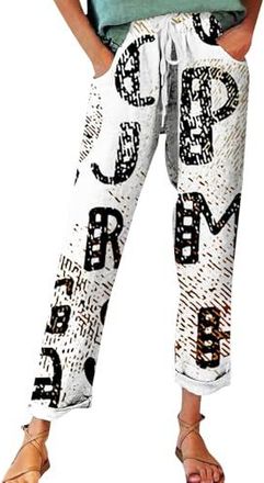 Generic Pantalon L&eacute;ger Femme Fluide Ample Large en Lin Womens Autumn Fragrant Linen Print Casual Pants Perfect for Spring Comfortable and Trendy for Pantalon 