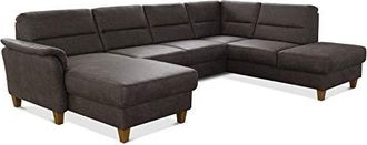 Cavadore Wohnlandschaft Palera / U-Form Sofa mit Schlaffunktion, Stauraum und Federkern / 314 x 89 x 212 / Mikrofaser in Lederoptik, Braun