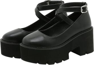 Yardwe Sandales à Plateforme Noires pour Femmes Simples à Bout Rond Chaussures Été Confortables avec Talons Épais