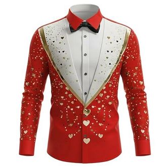 Generic Chemise d&eacute;contract&eacute;e &agrave; manches longues pour la Saint-Valentin 2026 - Imprim&eacute; num&eacute;rique - Coupe ample et confortable - Pour la Saint-Valentin - &Agrave; porte