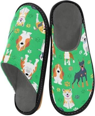 HMZXZ Pantoufles vertes pour homme et femme, motif pattes de chien, pour la maison, la chambre à coucher, les voyages, multicolore, 42/44 EU