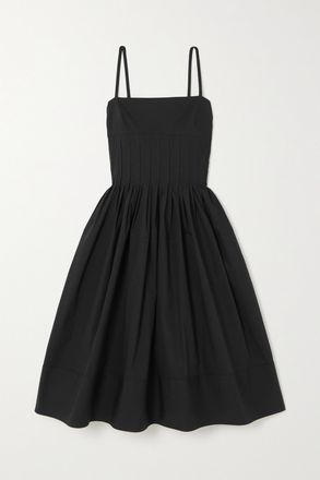 Proenza Schouler Midikleid Aus Popeline Aus Einer Baumwollmischung Mit Biesen - Schwarz