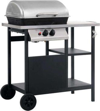 vidaXL Barbecue &agrave; gaz avec tablette &agrave; 3 couches Noir et argent&eacute;